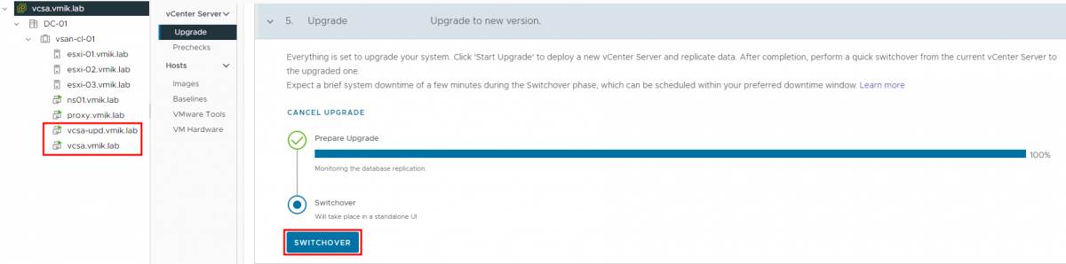 Updating the VMware vCenter server from version 8.0 U1 to 8.0 U2 using ...