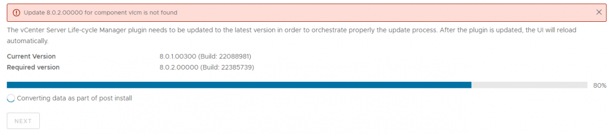Updating the VMware vCenter server from version 8.0 U1 to 8.0 U2 using the Reduced Downtime ...