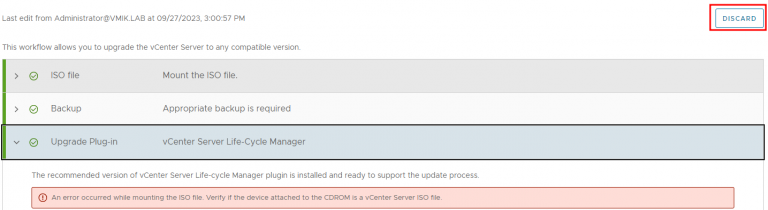 Updating the VMware vCenter server from version 8.0 U1 to 8.0 U2 using ...